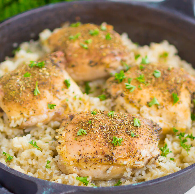 One Pan Chicken and Garlic Parmesan Rice - Pumpkin 'N Spice