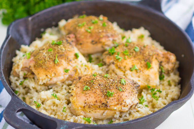 One Pan Chicken and Garlic Parmesan Rice - Pumpkin 'N Spice