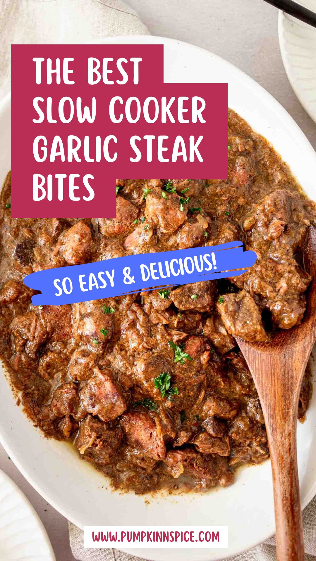 Slow Cooker Garlic Steak Bites - Pumpkin 'N Spice